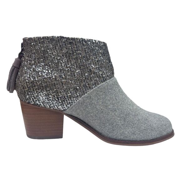 Toms | Shoes | Toms Leila Gray Felt Shine Boucle Ankle Booties Size 65 ...